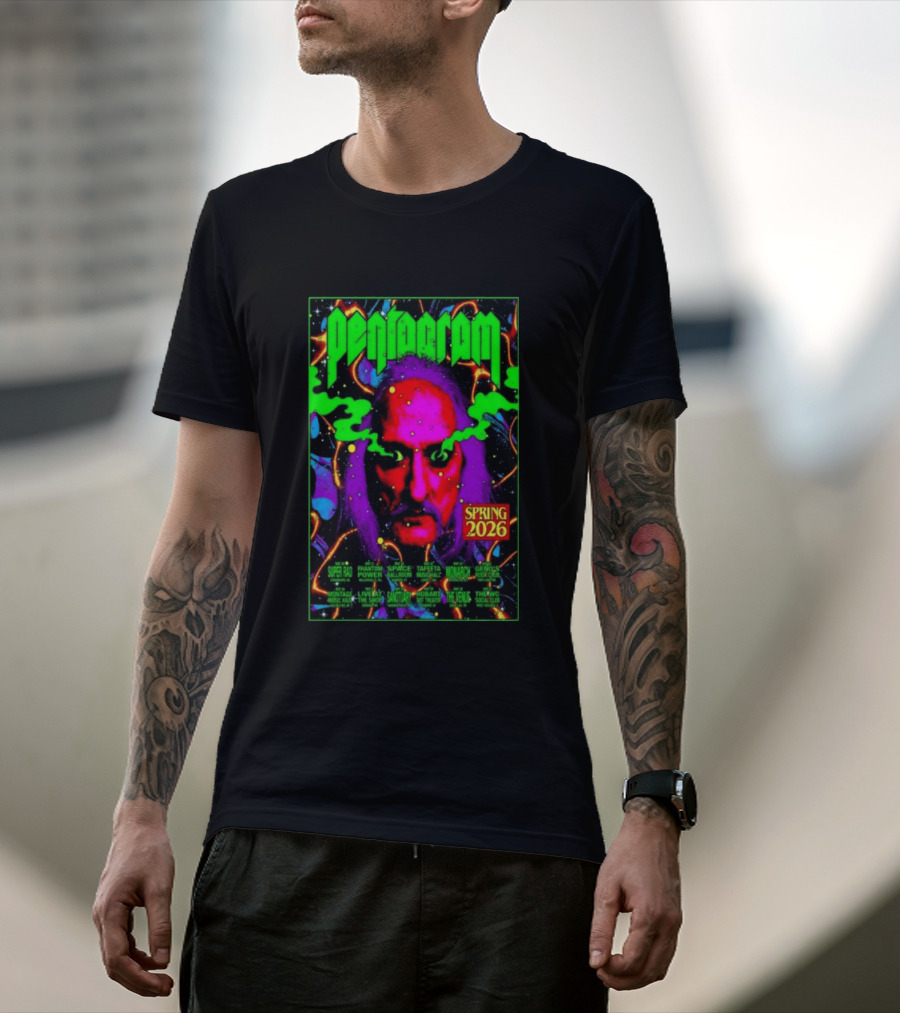 Pentagram Spring Tour May 2026 Psychedelic Neon Art With Iconic Face T-Shirt
