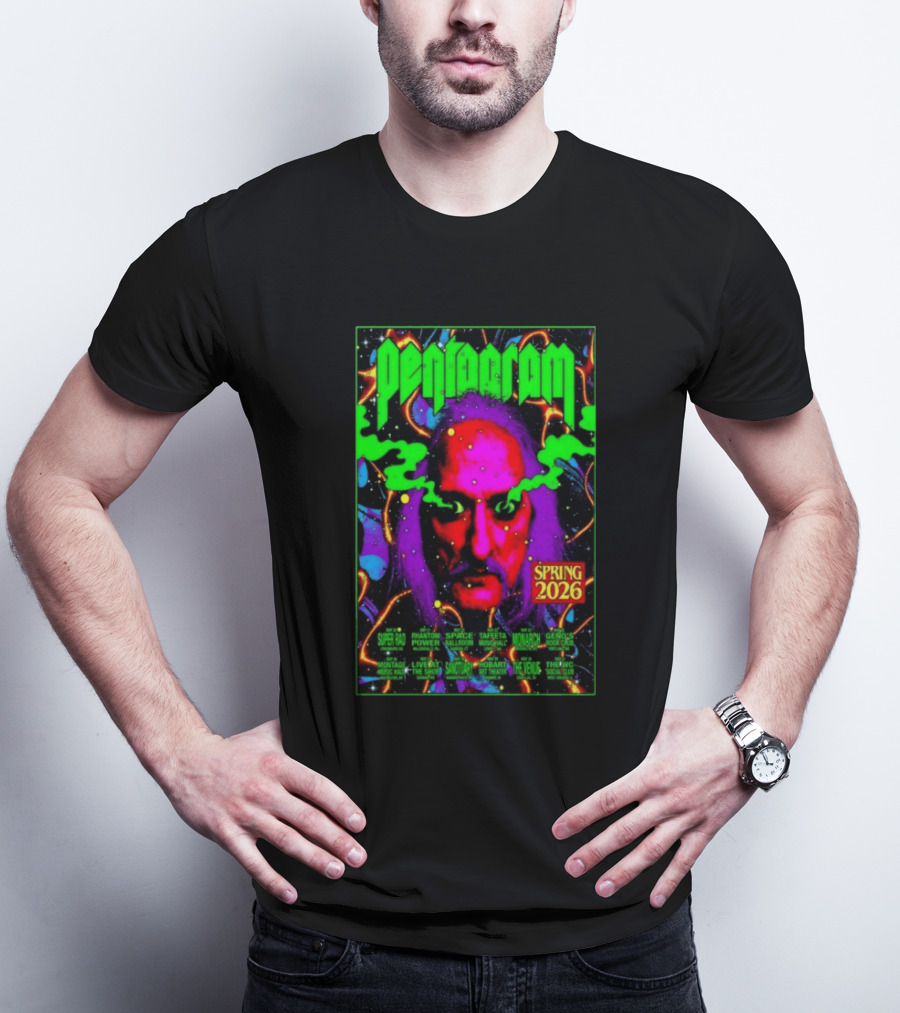 Pentagram Spring Tour May 2026 Psychedelic Neon Art With Iconic Face T-Shirt