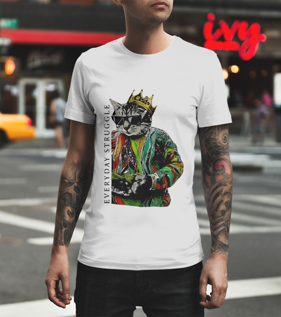 Everyday Struggle Notorious B.I.G Cat Meme Crown Sunglasses T-Shirt