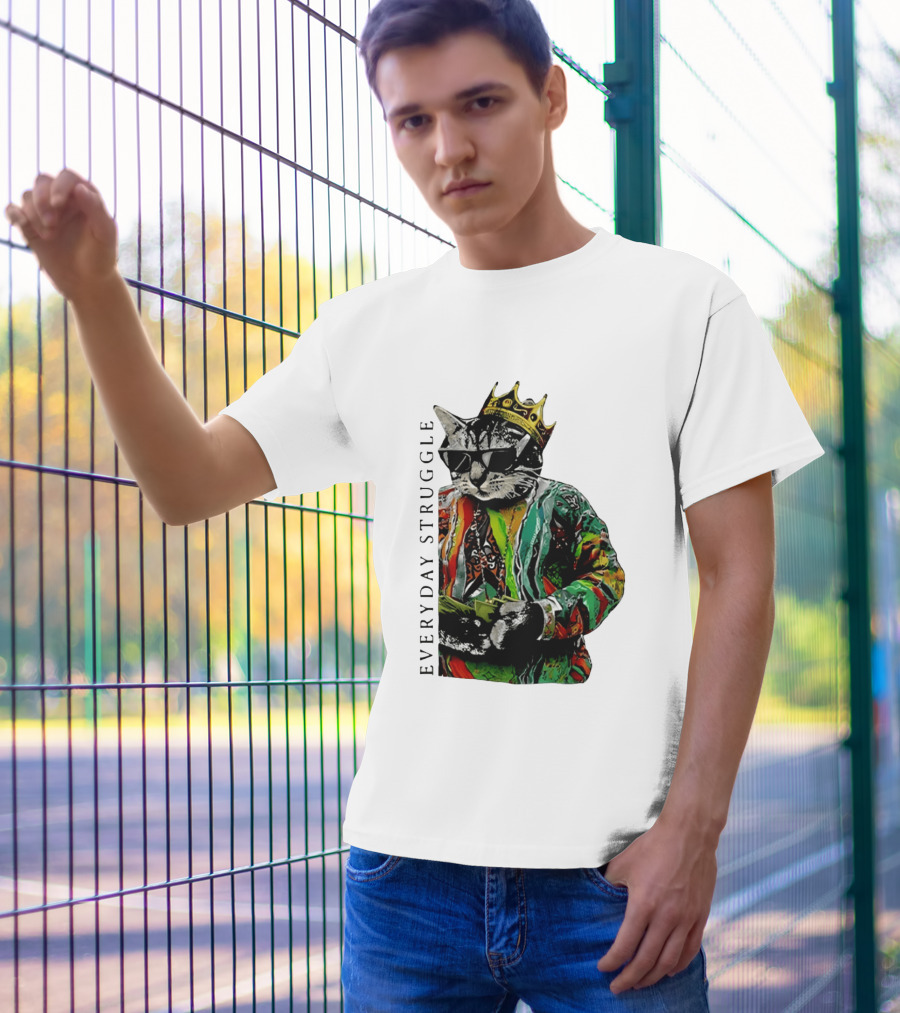 Everyday Struggle Notorious B.I.G Cat Meme Crown Sunglasses T-Shirt