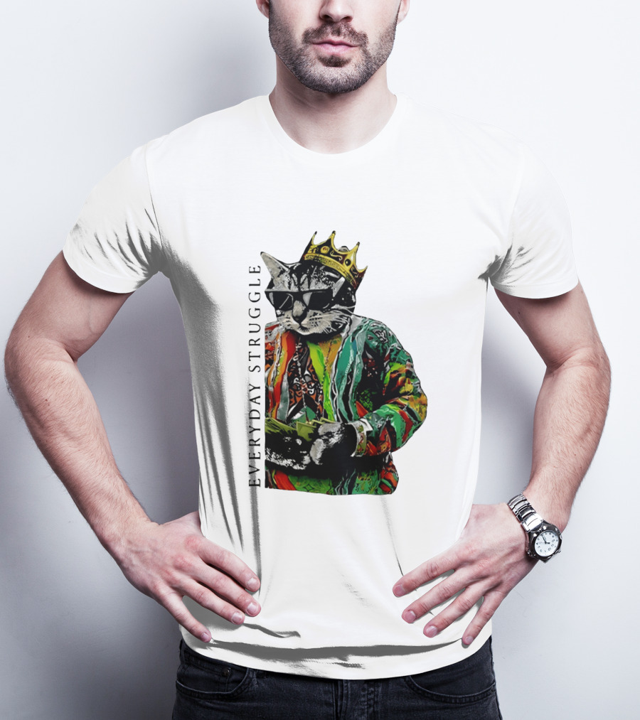 Everyday Struggle Notorious B.I.G Cat Meme Crown Sunglasses T-Shirt