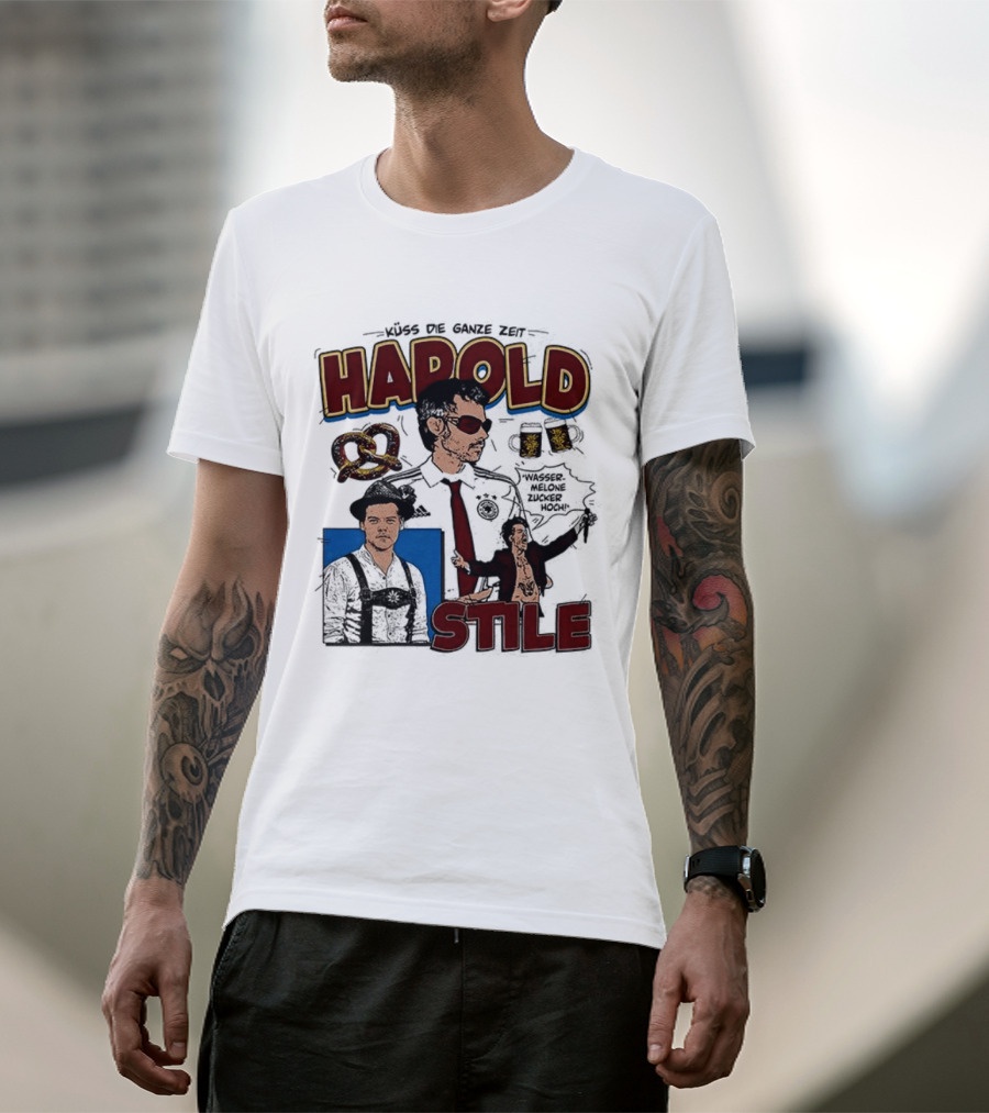 Harold Stile Kuss Die Ganze Zeit Comic Pretzel Sunglasses Police T-Shirt