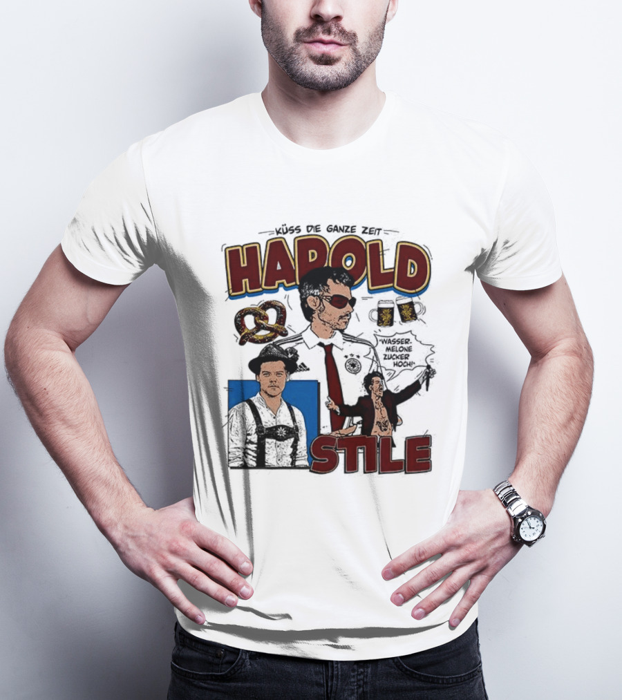 Harold Stile Kuss Die Ganze Zeit Comic Pretzel Sunglasses Police T-Shirt