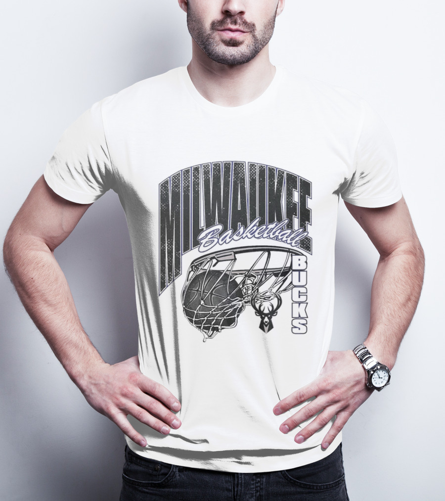 Milwaukee Bucks Basketball Swish Deer Hoop T-Shirt