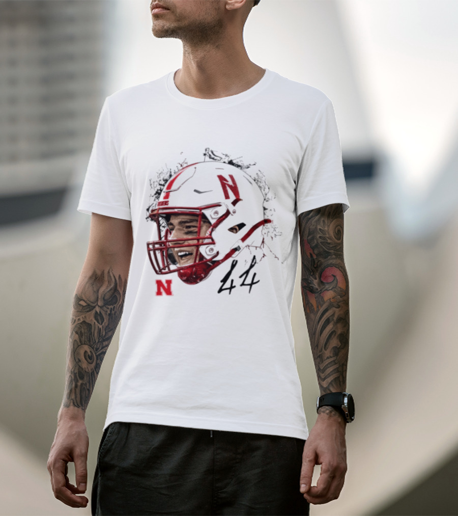 NCAA Football Nebraska Cornhuskers Luke Lindenmeyer Game Face 44 Helmet T-Shirt
