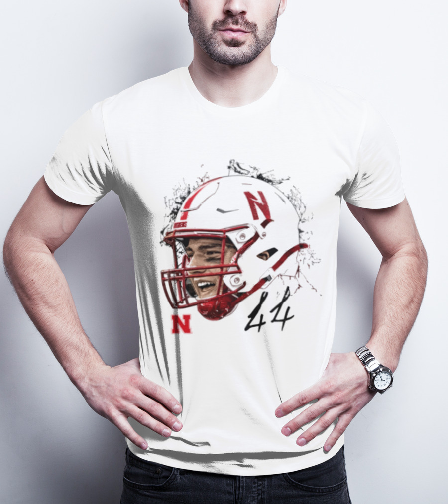 NCAA Football Nebraska Cornhuskers Luke Lindenmeyer Game Face 44 Helmet T-Shirt