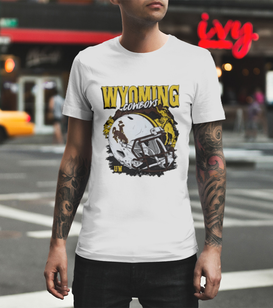 Wyoming Cowboys UW Football Helmet NCAA T-Shirt