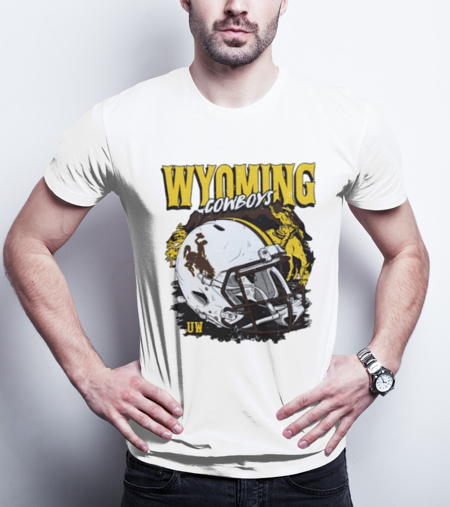 Wyoming Cowboys UW Football Helmet NCAA T-Shirt