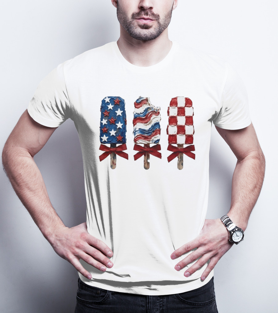 Patriotic Popsicle Stars Stripes Red White Blue T-Shirt