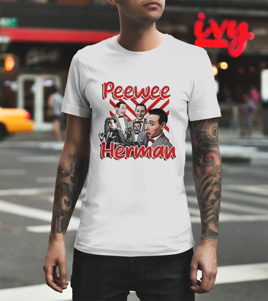 Peewee Herman Iconic Characters Collage Red And Black T-Shirt
