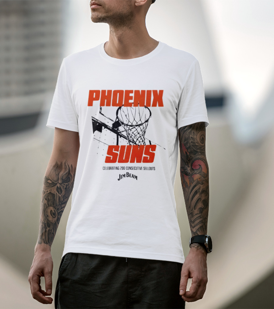 Phoenix Suns Celebrating 200 Consecutive Sellouts Jim Beam Basketball Hoop T-Shirt