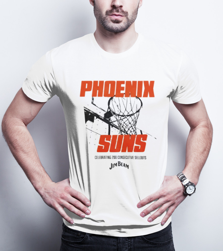 Phoenix Suns Celebrating 200 Consecutive Sellouts Jim Beam Basketball Hoop T-Shirt