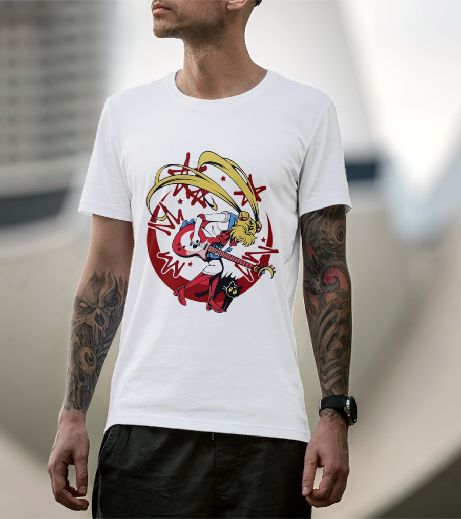 Sailor Moon Scott Pilgrim Crossover Rock And Roll Moonlight Guitar T-Shirt