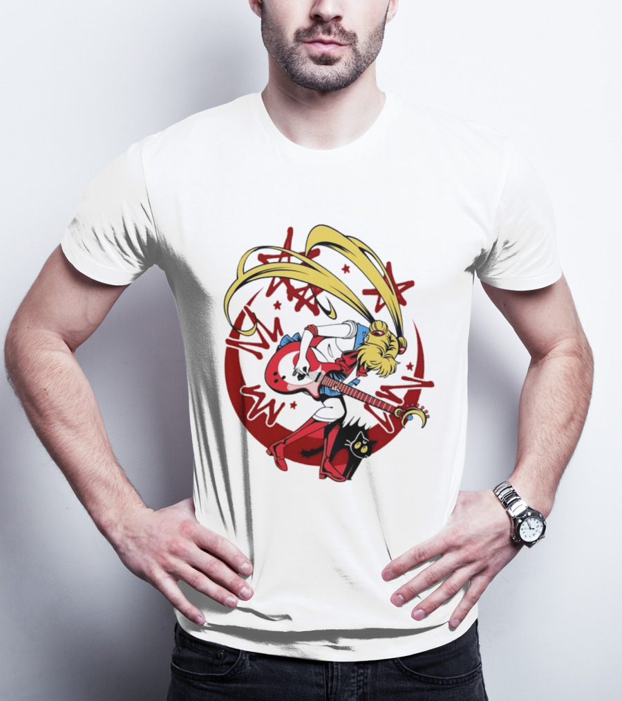 Sailor Moon Scott Pilgrim Crossover Rock And Roll Moonlight Guitar T-Shirt