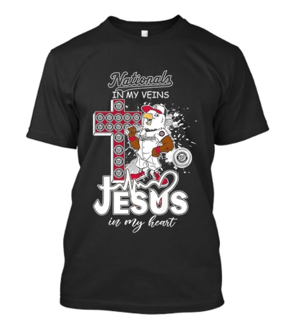 Nationals In My Veins Jesus In My Heart Baseball Cross Christian T-Shirt