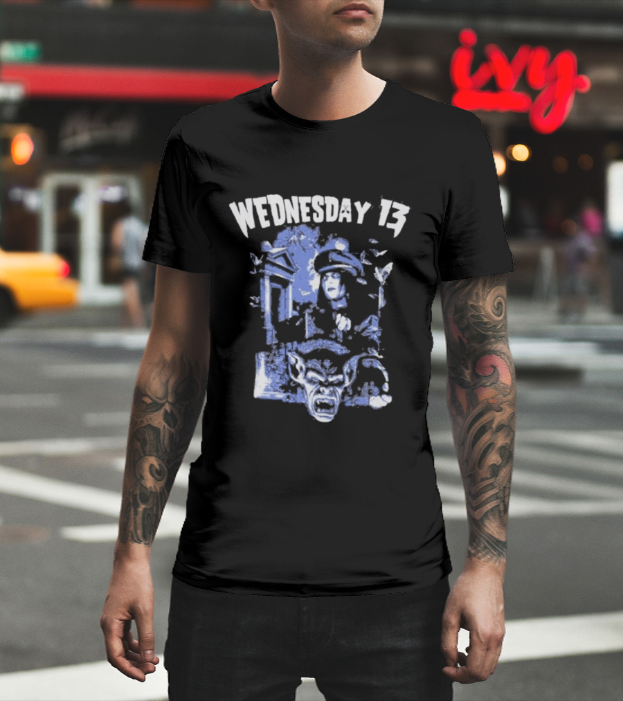 Wednesday 13 Horror Cemetery Blue Monster Scene T-Shirt
