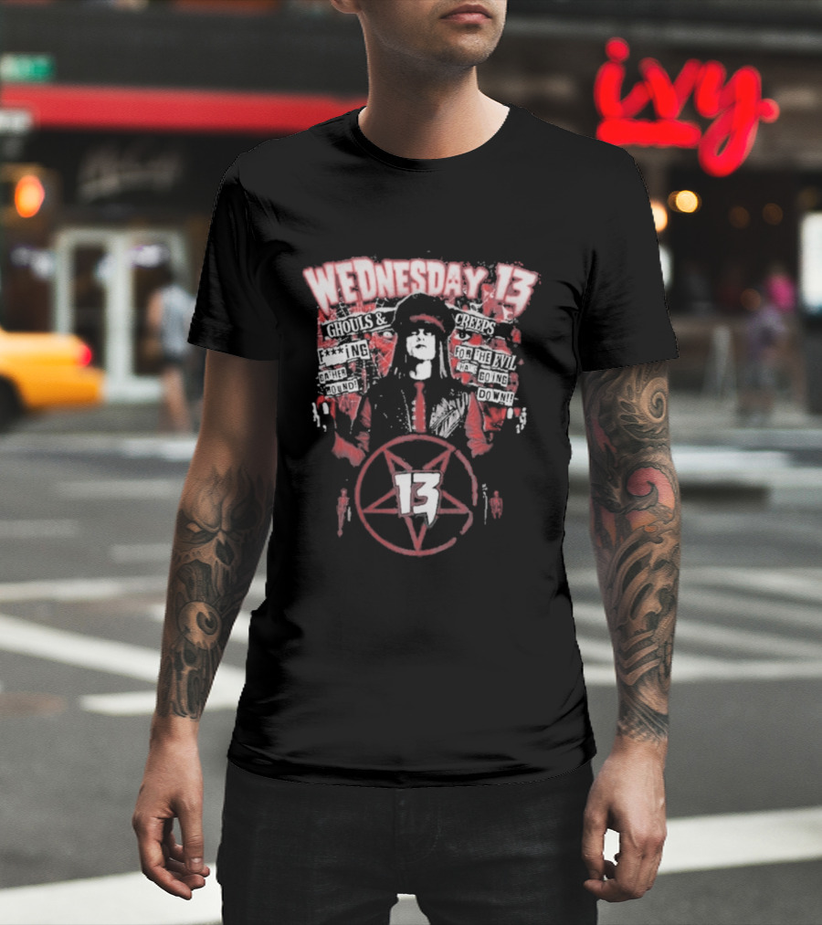 Wednesday 13 Ghouls Creeps Blood Spattered Pentagram 13 T-Shirt
