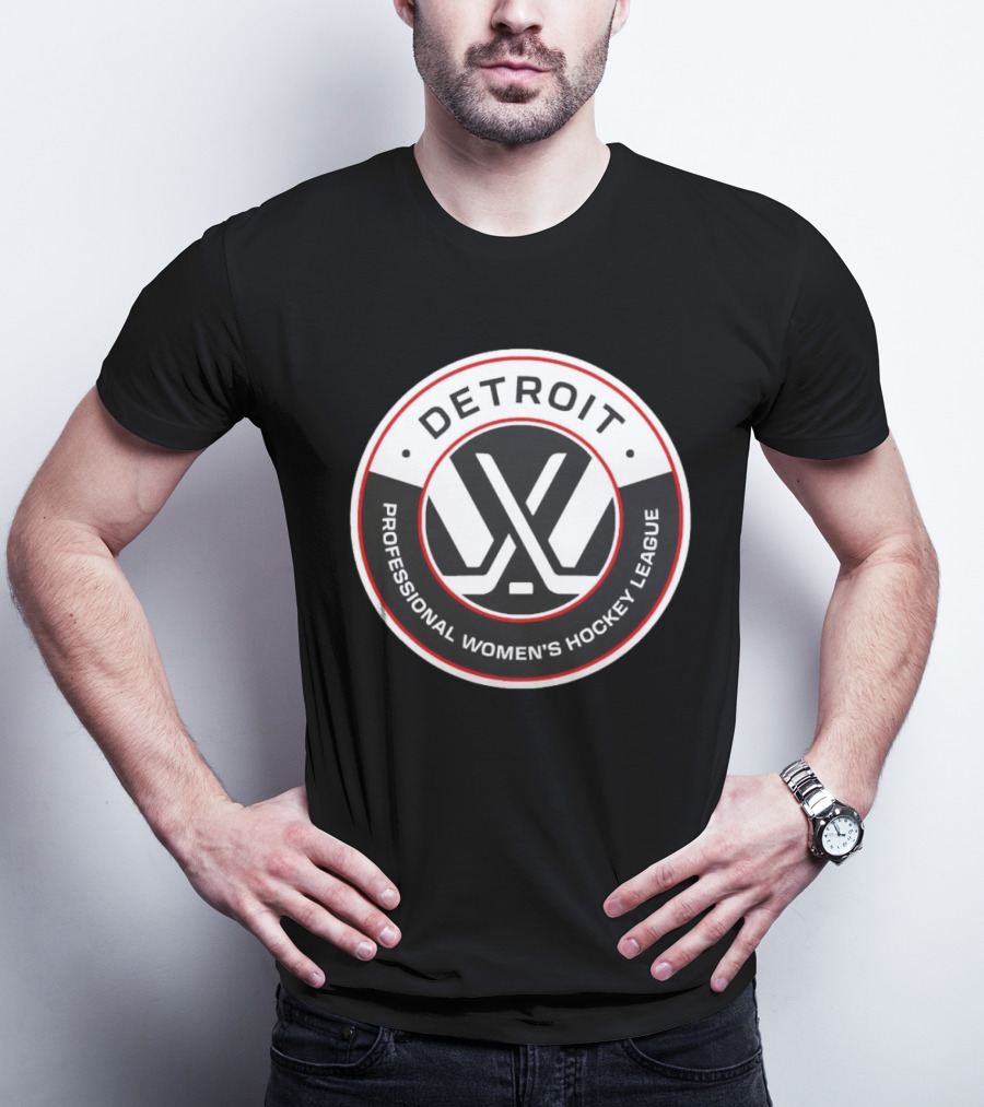 Detroit Professional Women's Hockey League Emblem With Crossed Sticks T-Shirt
