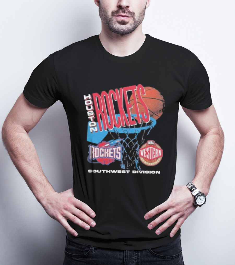 Houston Rockets Southwest Division NBA Western Hardwood Classics 90s Basketball Team T-Shirt