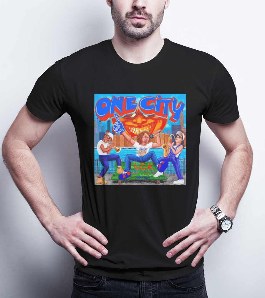 ONE CITY NYC DugLust Jazz Trio Band Performing In New York City With Skyscrapers And Music Players T-Shirt
