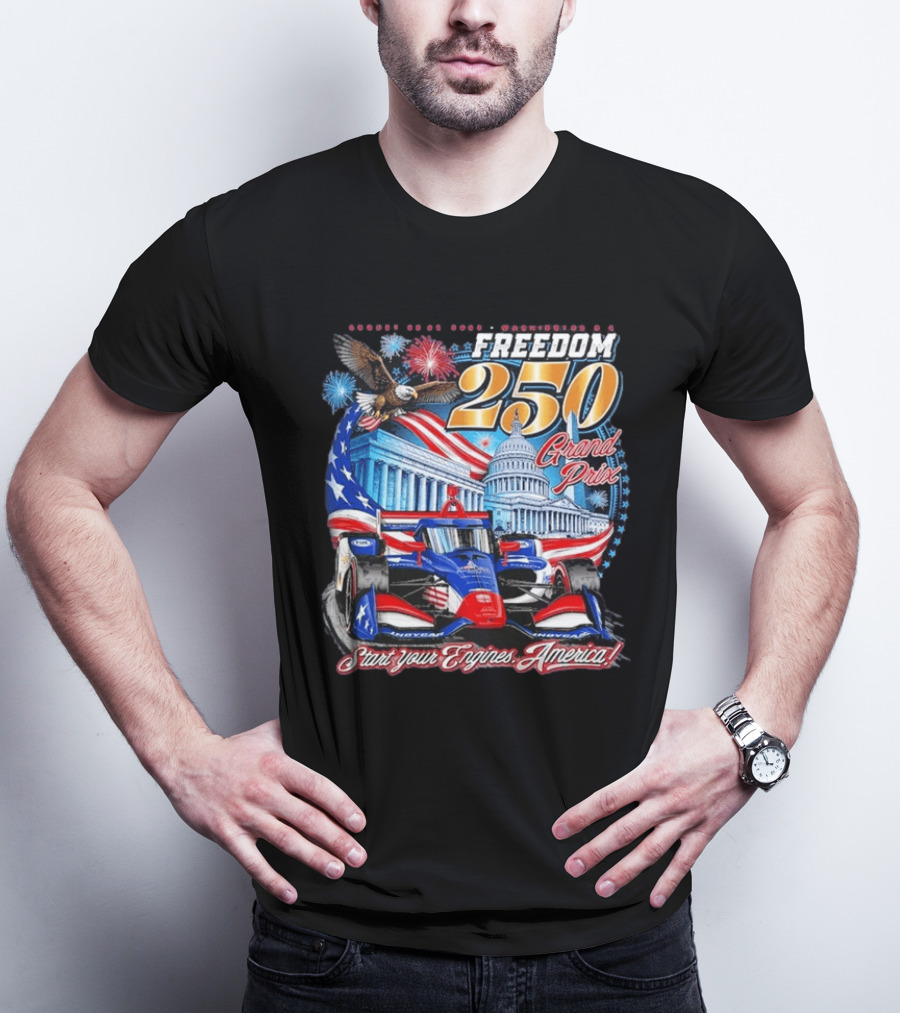 Freedom 250 Grand Prix Start Your Engines America Capitol Eagle Racecar T-Shirt