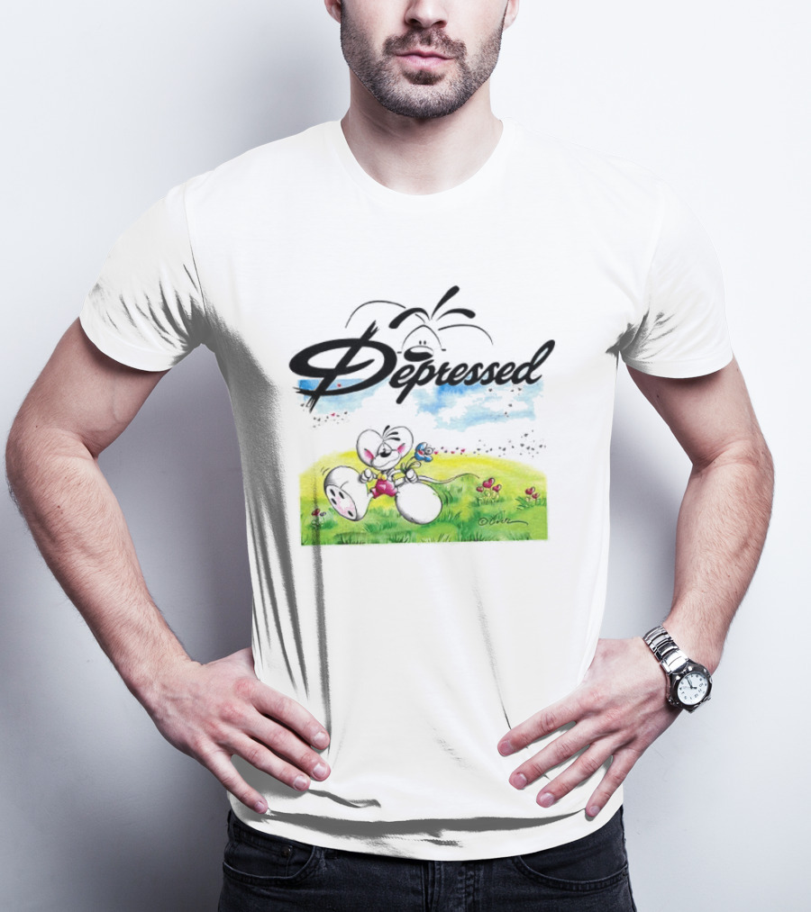 Depressed Diddl White Gerbil Cartoon In Spring Meadow T-Shirt