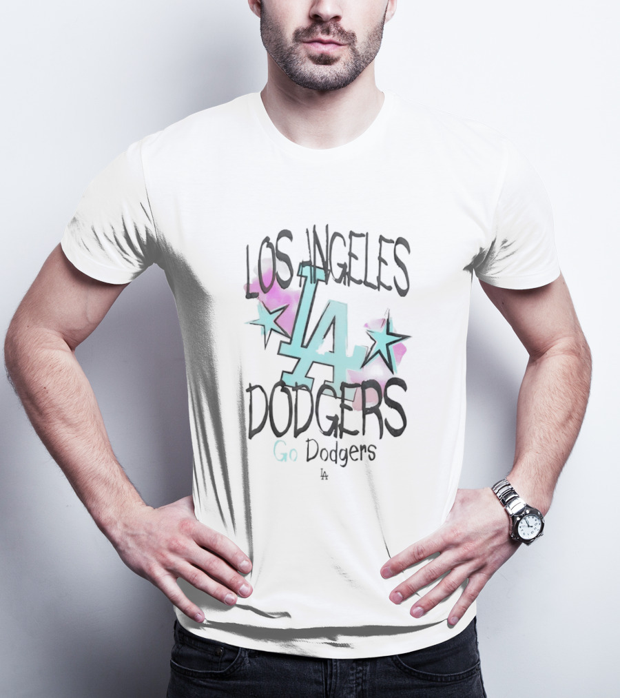 Los Angeles Dodgers LA Go Dodgers Watercolor Stars T-Shirt