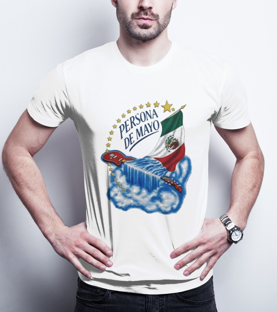 Persona De Mayo Mexican Flag Guitar Waterfall Stars T-Shirt