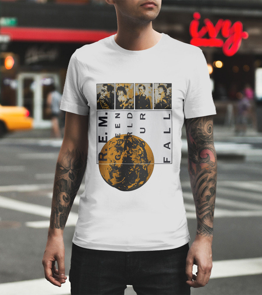 R.E.M. 1989 Green World Tour Fall Vintage Planet Band Photography T-Shirt