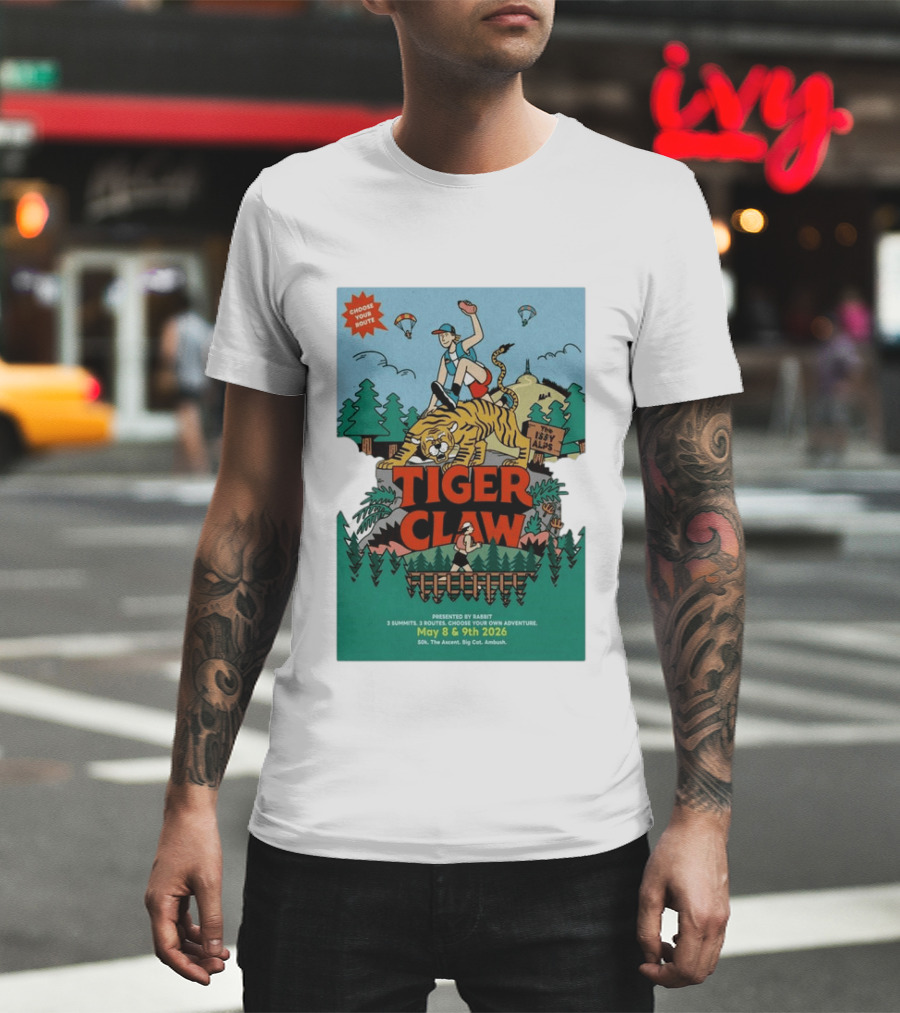 Choose Your Route Tiger Claw May 8 9 2026 3 Summits Adventure 50k The Ascent Big Cat Ambush T-Shirt