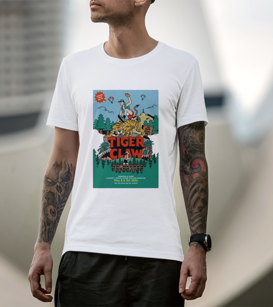 Choose Your Route Tiger Claw May 8 9 2026 3 Summits Adventure 50k The Ascent Big Cat Ambush T-Shirt