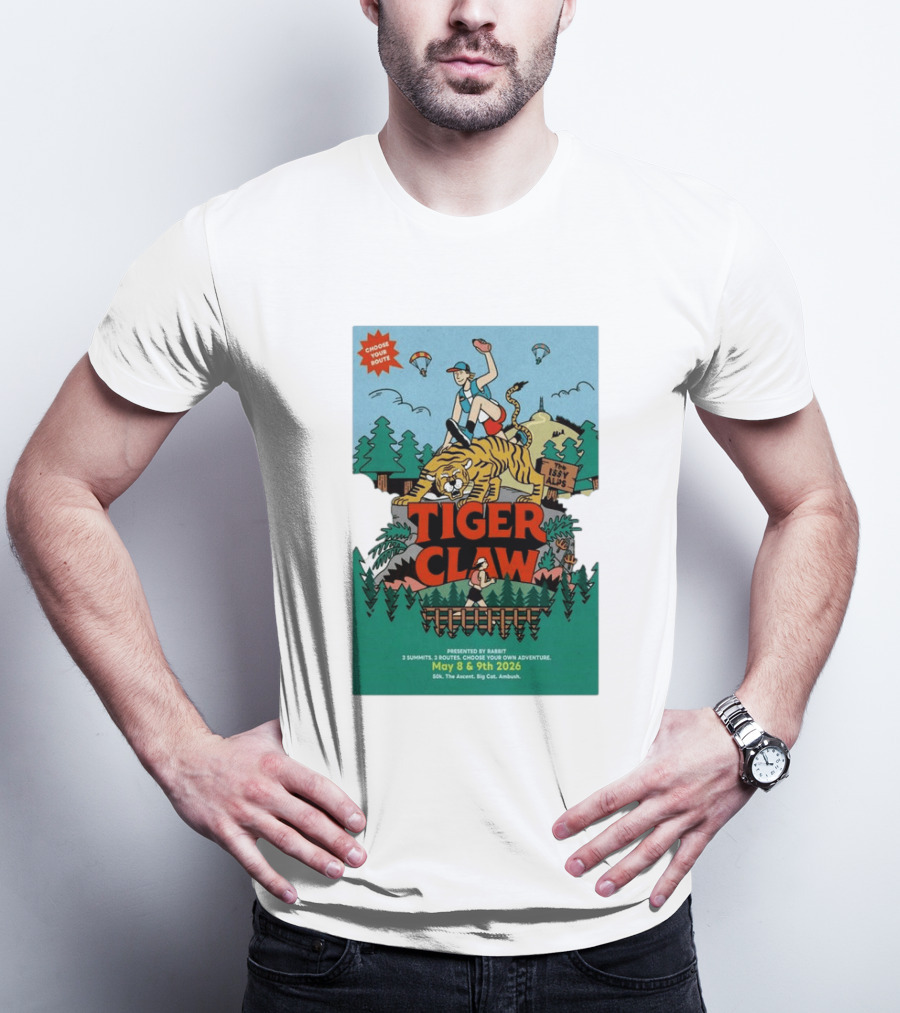 Choose Your Route Tiger Claw May 8 9 2026 3 Summits Adventure 50k The Ascent Big Cat Ambush T-Shirt