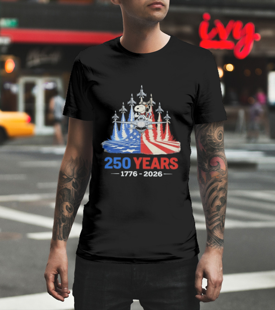 250 Years 1776 2026 Snoopy American Flag Jets T-Shirt