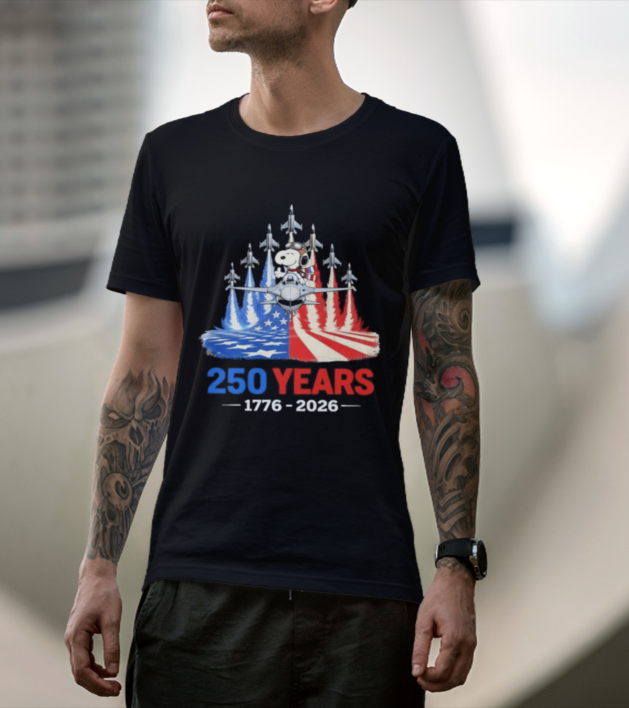 250 Years 1776 2026 Snoopy American Flag Jets T-Shirt