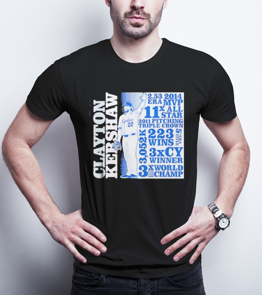 Clayton Kershaw Los Angeles Dodgers 3x World Champ 11x All Star 3x CY Winner 223 Wins T-Shirt