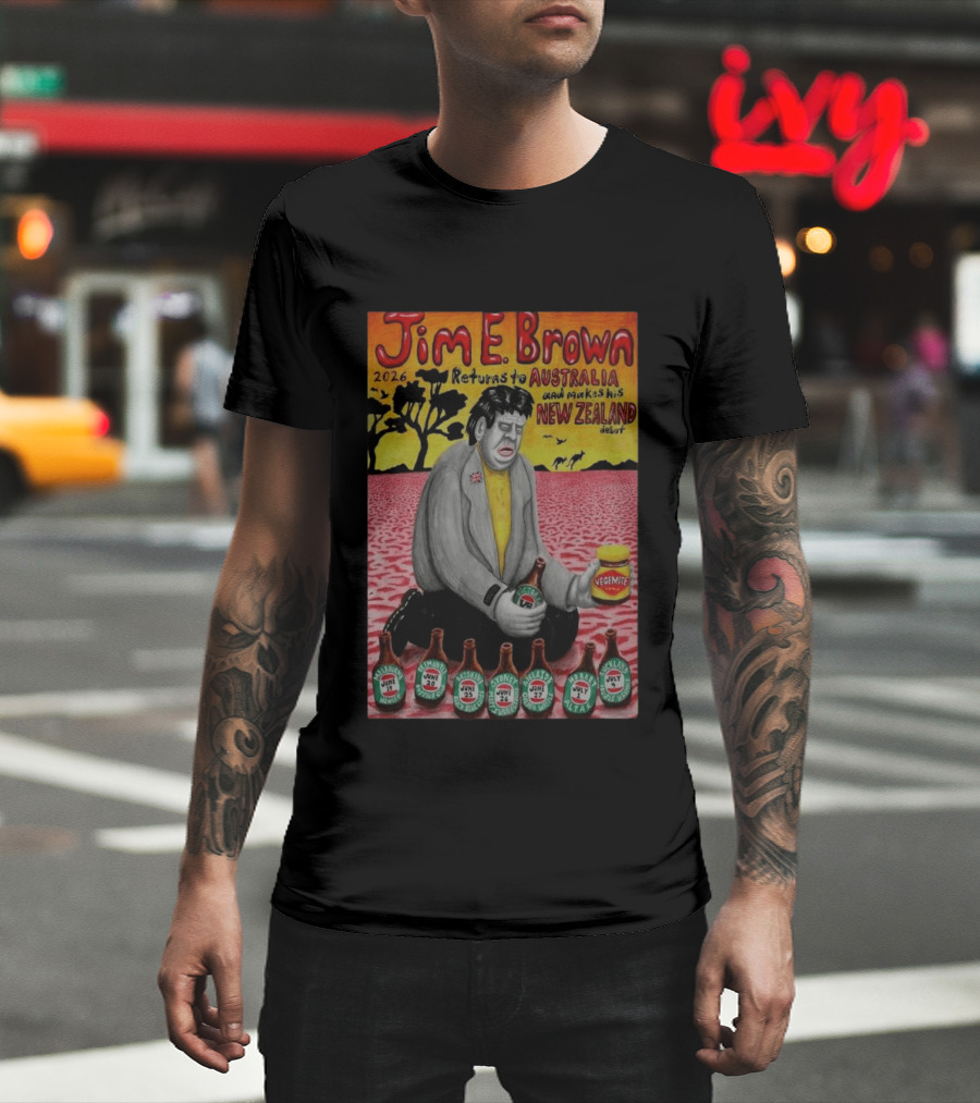 Jim E. Brown 2026 Returns To Australia New Zealand Debut Vegemite T-Shirt