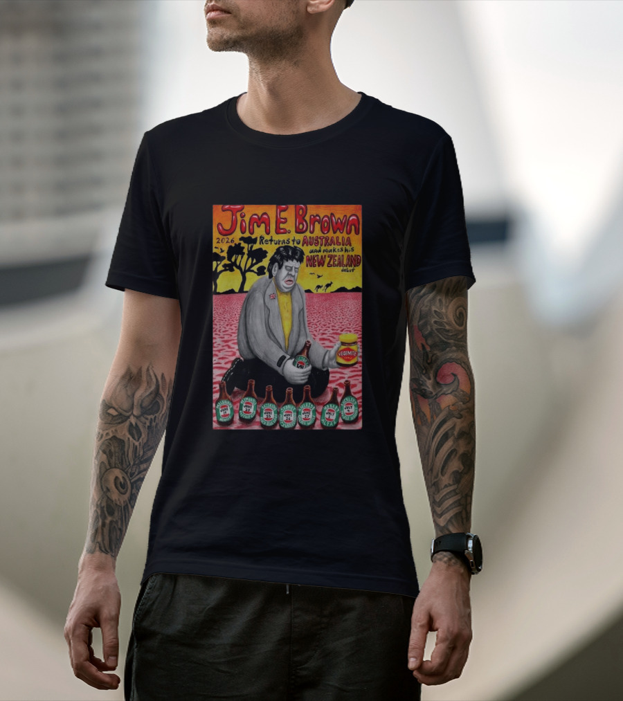Jim E. Brown 2026 Returns To Australia New Zealand Debut Vegemite T-Shirt