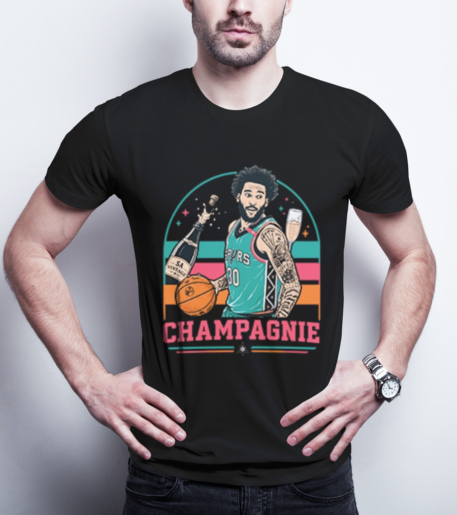 Champagnie Spurs Basketball Number 30 With Champagne Celebration T-Shirt