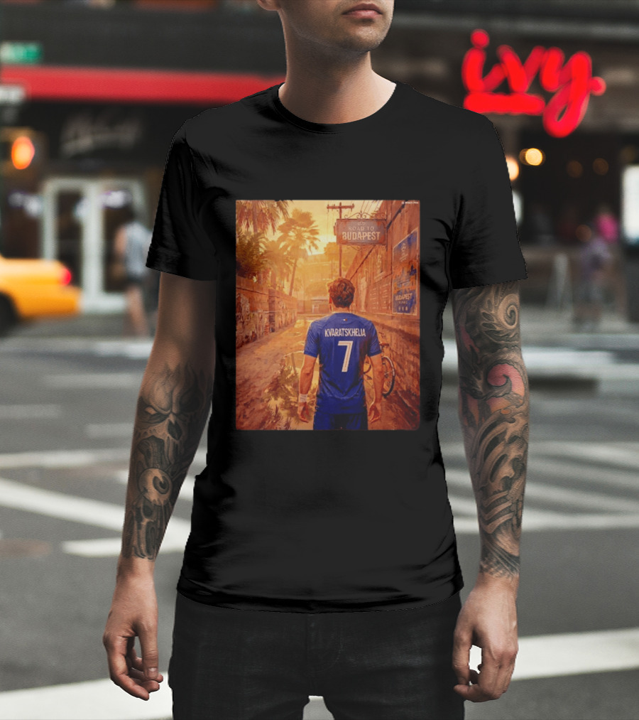 Khvicha Kvaratskhelia #7 Road To Budapest Georgian Footballer Journey T-Shirt