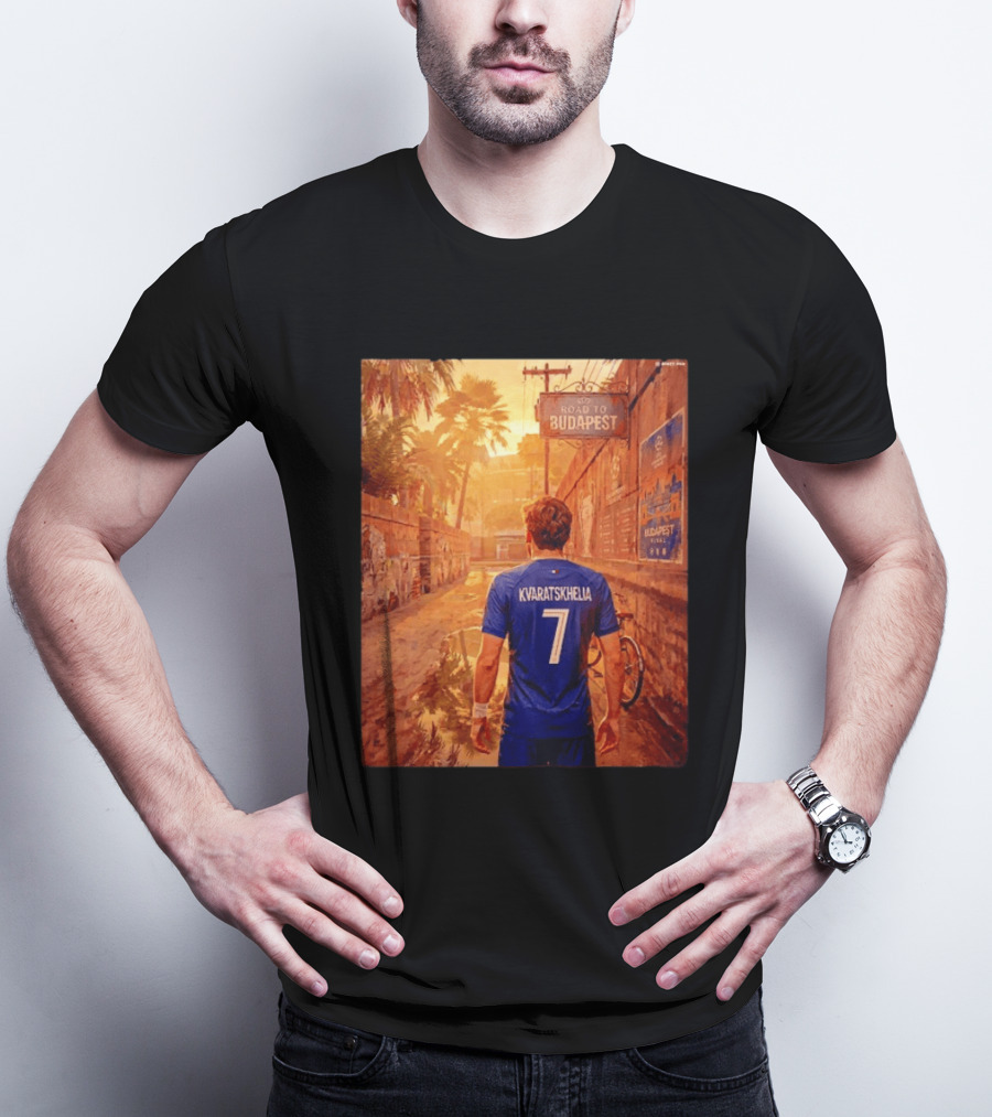 Khvicha Kvaratskhelia #7 Road To Budapest Georgian Footballer Journey T-Shirt