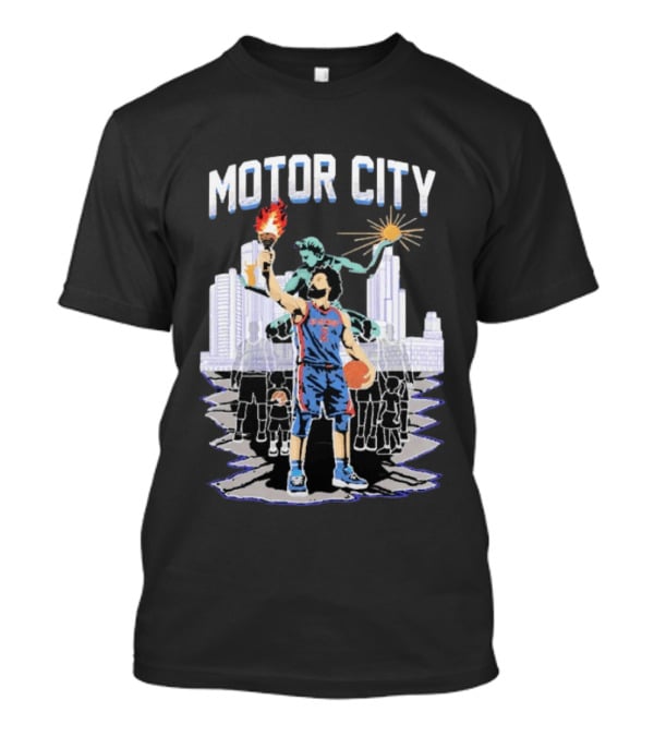 Motor City Detroit Pistons Cade Cunningham Torch Skyline T-Shirt