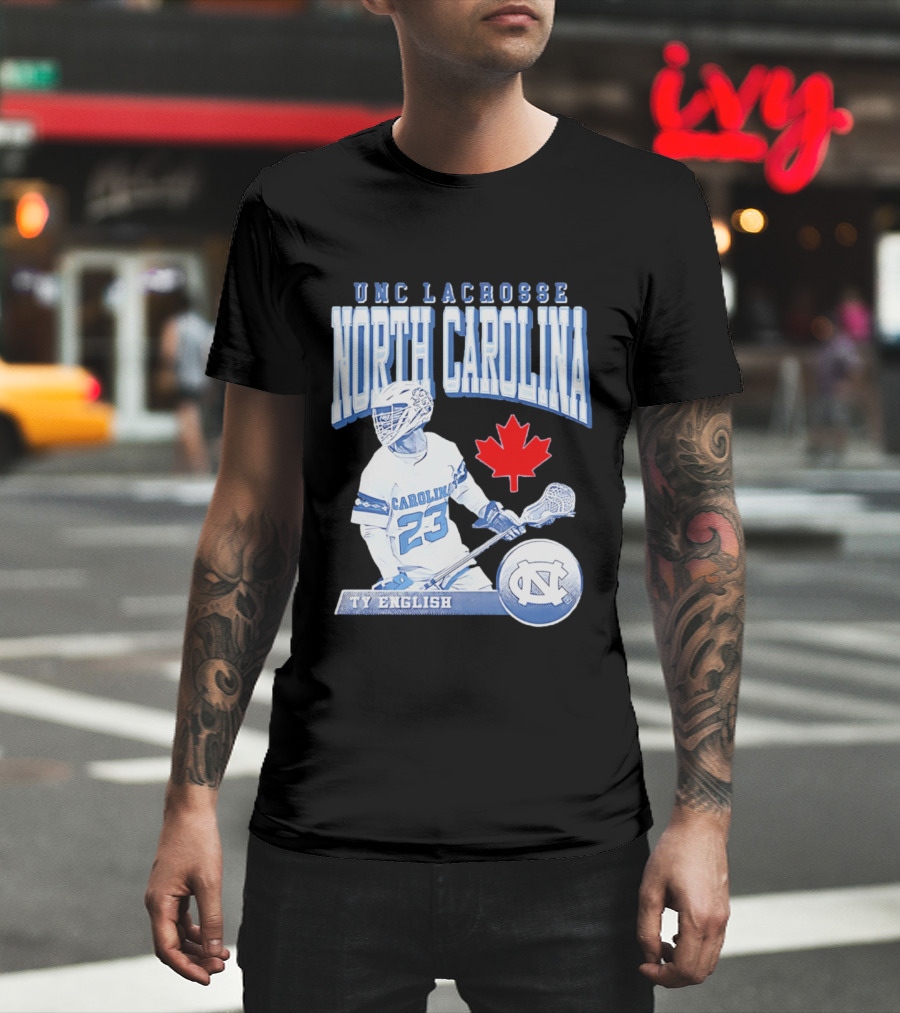 UNC Lacrosse Ty English North Carolina 23 Canadian Maple Leaf T-Shirt
