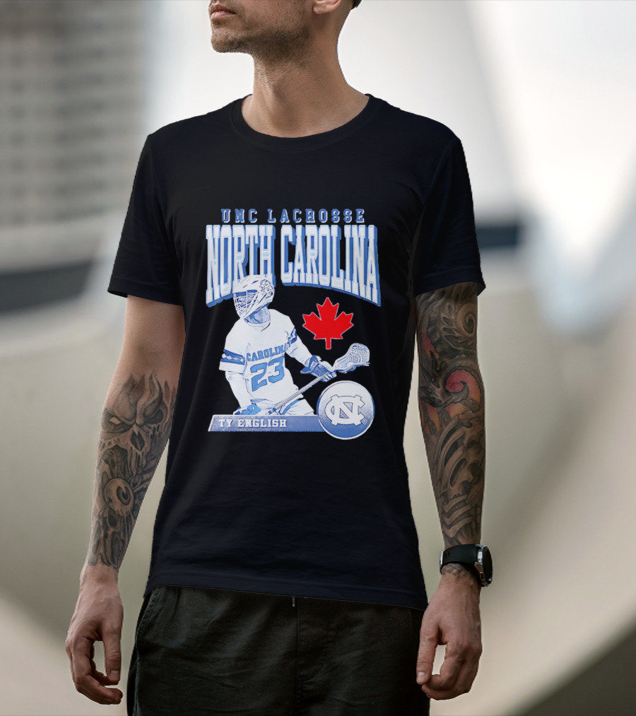 UNC Lacrosse Ty English North Carolina 23 Canadian Maple Leaf T-Shirt