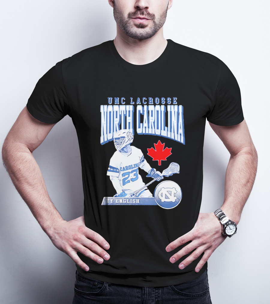 UNC Lacrosse Ty English North Carolina 23 Canadian Maple Leaf T-Shirt