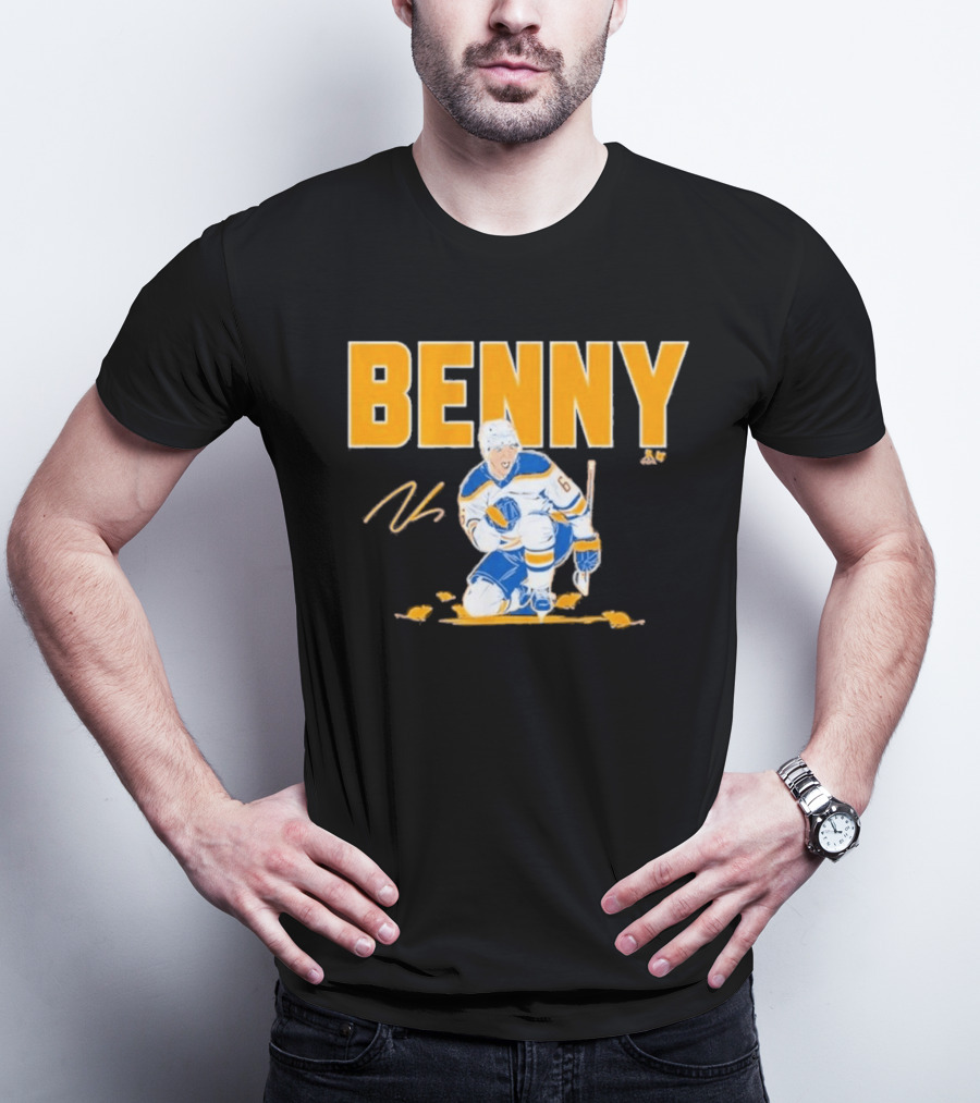 Benny 66 Hockey Player Buffalo Blue And Gold T-Shirt