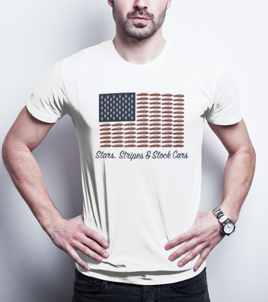 Dirtymo Media Stars Stripes Stock Cars America Flag Racing T-Shirt