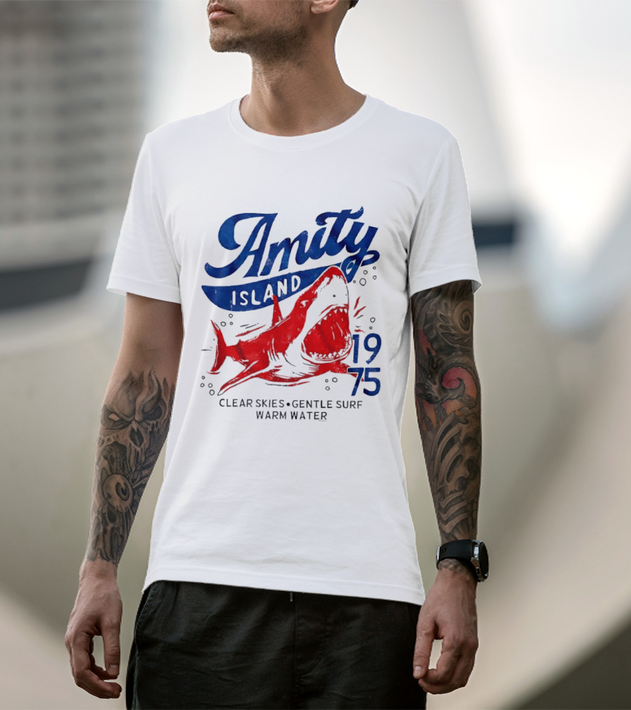Amity Island 1975 Clear Skies Gentle Surf Warm Water Shark T-Shirt