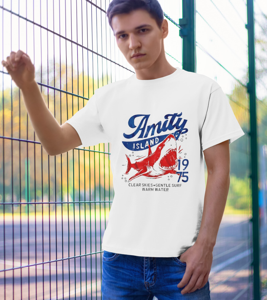 Amity Island 1975 Clear Skies Gentle Surf Warm Water Shark T-Shirt