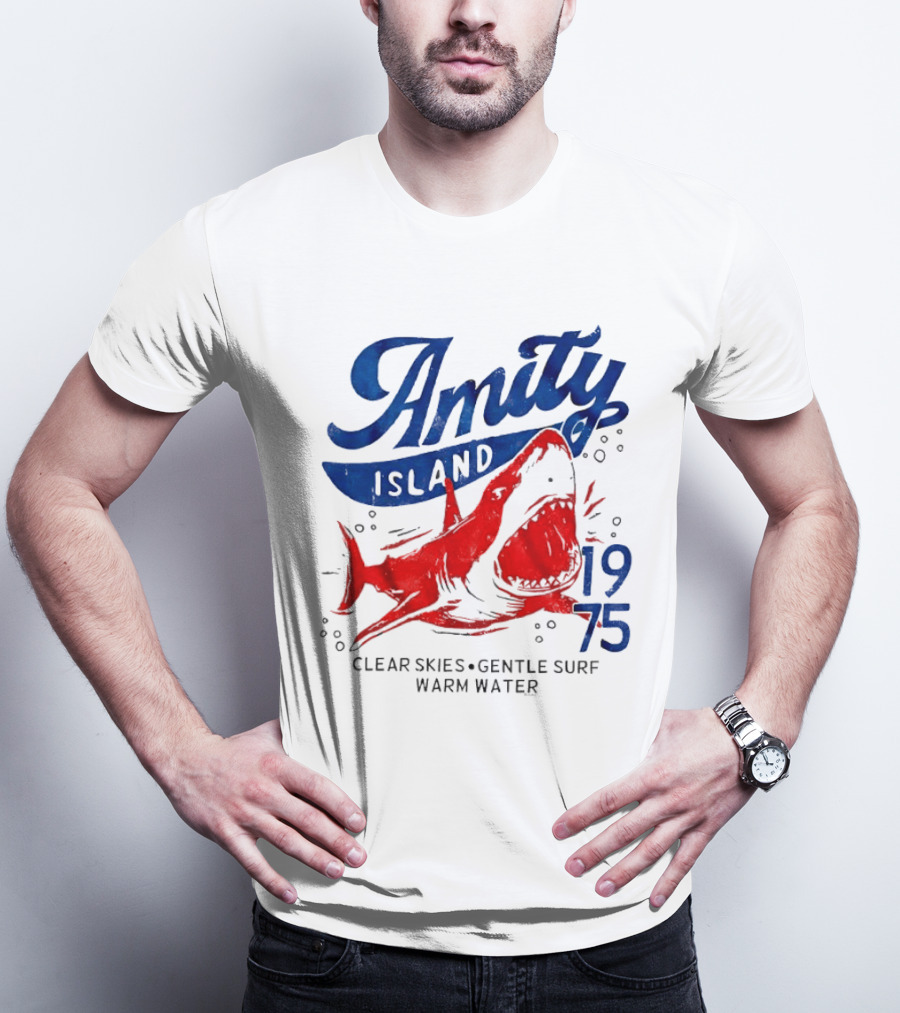 Amity Island 1975 Clear Skies Gentle Surf Warm Water Shark T-Shirt