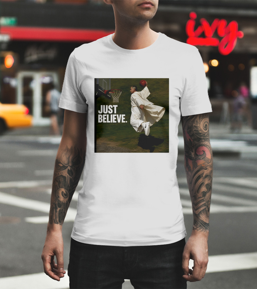 Just Believe Basketball Dunk Pope Leo T-Shirt